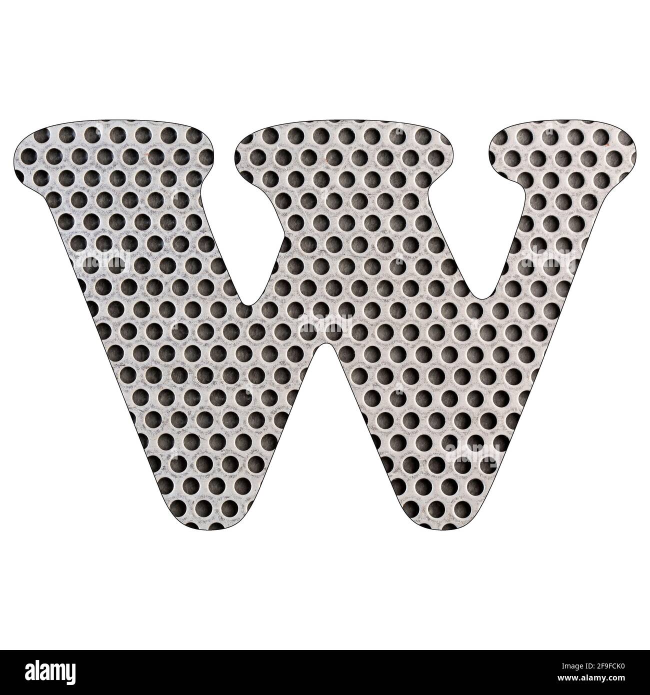 Letter W of the alphabet - Stainless steel punched metal sheet. White ...