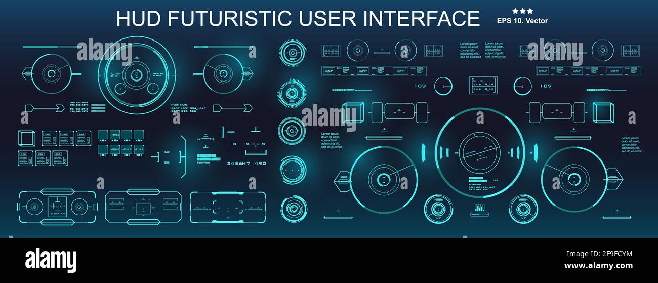 Sci-fi futuristic blue hud dashboard display virtual reality technology ...