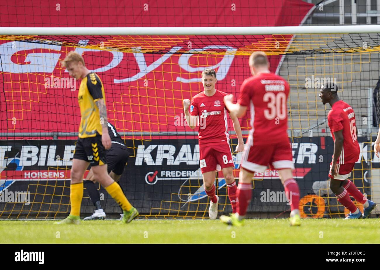 Lyngby's Mathias Hebo Rasmussen celebrates scoring their third goal ...