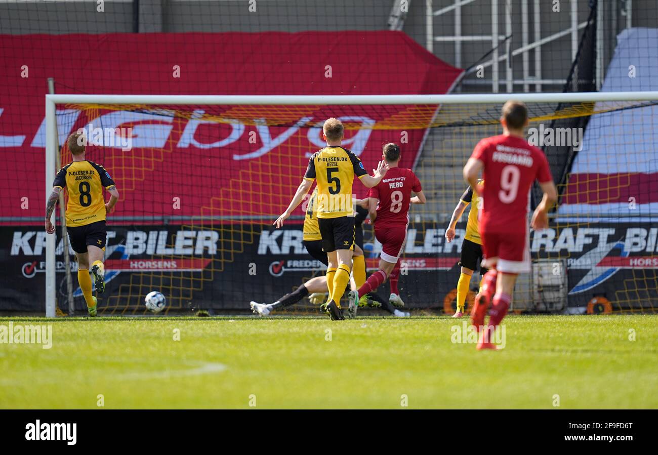 Lyngby's Mathias Hebo Rasmussen scoring their second goal during Lyngby ...