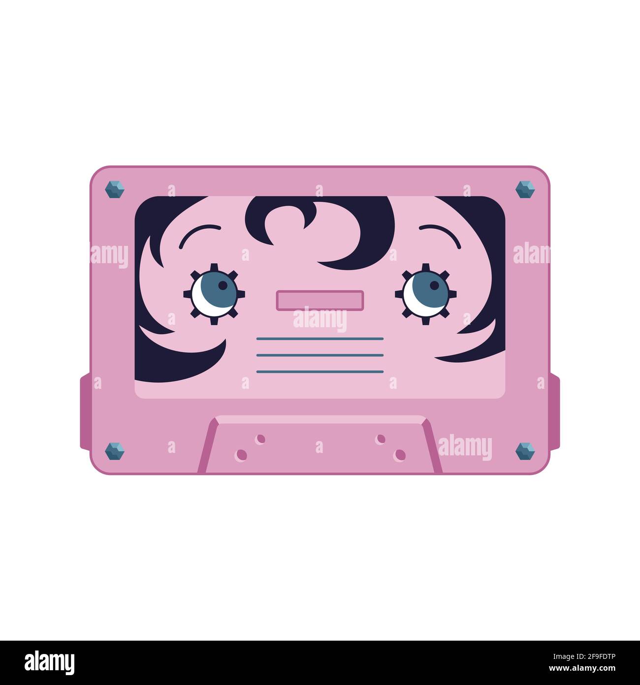 Cute pink cassette tape woman character. Old music player vector ...