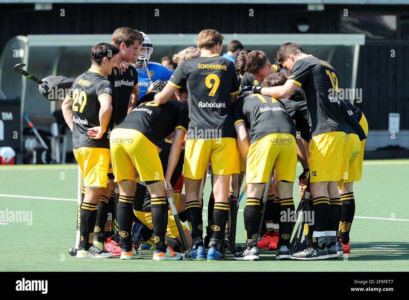 DEN BOSCH, NETHERLANDS - APRIL 18: Huddle of Den Bosch before the game ...