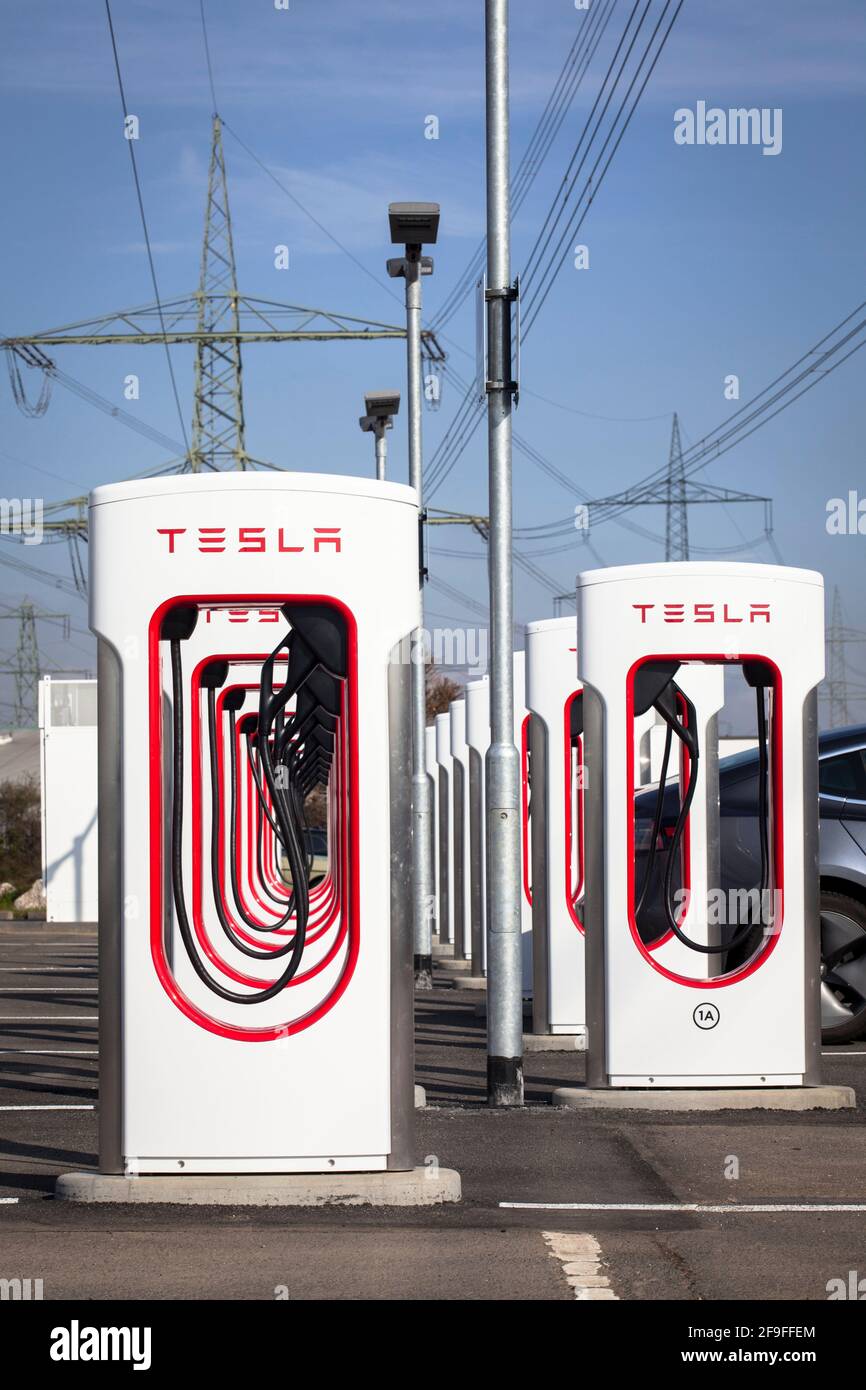 Supercharger charging station for Tesla electric vehicles, Frechen ...