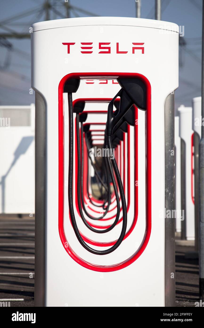 Supercharger charging station for Tesla electric vehicles, Frechen ...