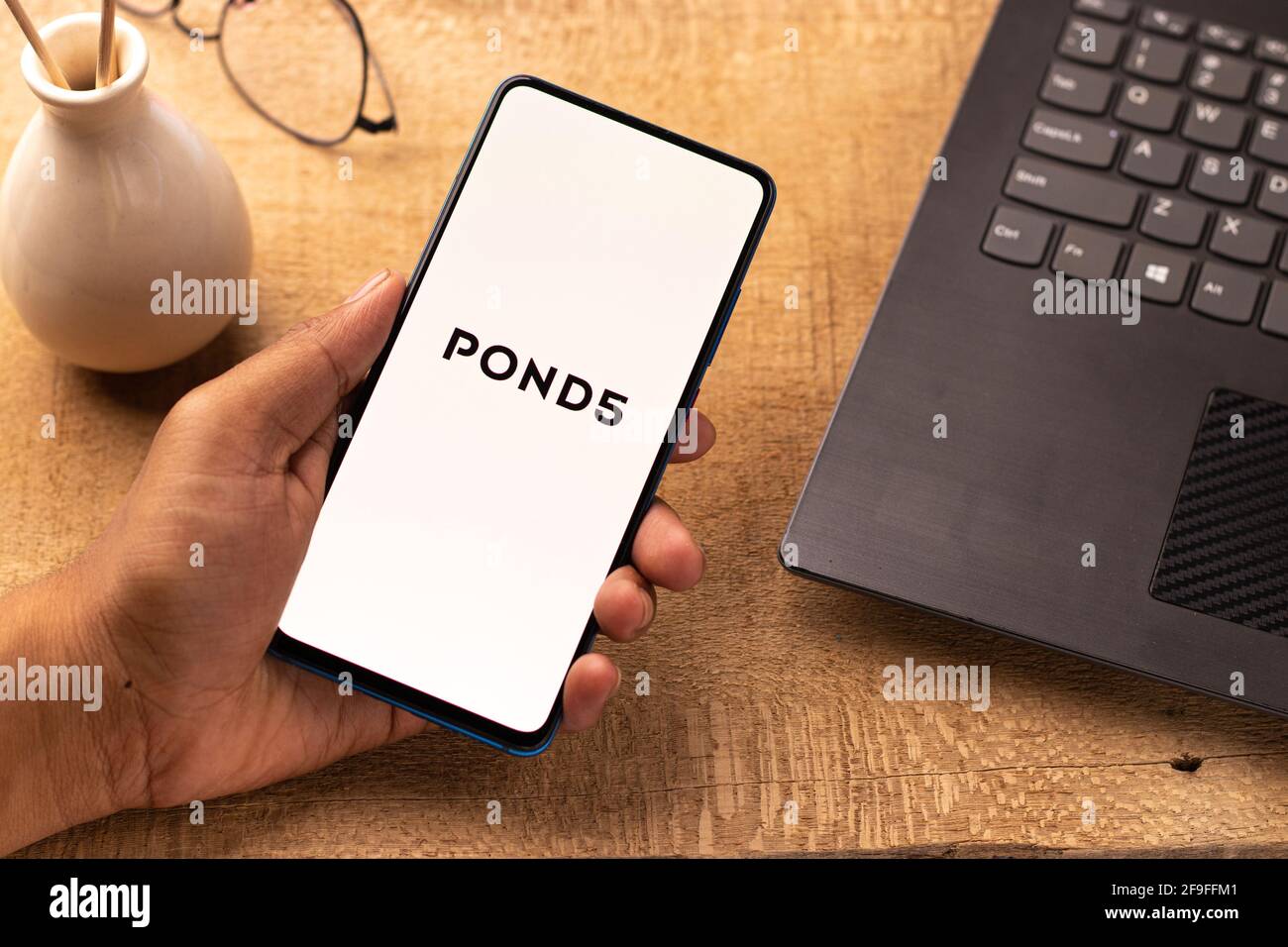 Assam, india - April 19, 2021 : Pond5 logo on phone screen stock image ...