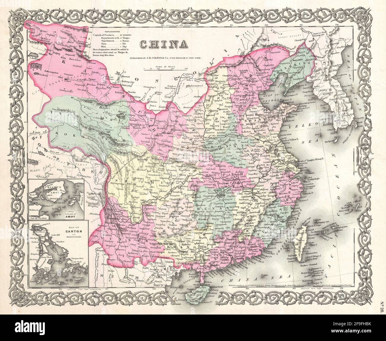 Beautiful vintage hand drawn Colton's map of China from 1860 with ...