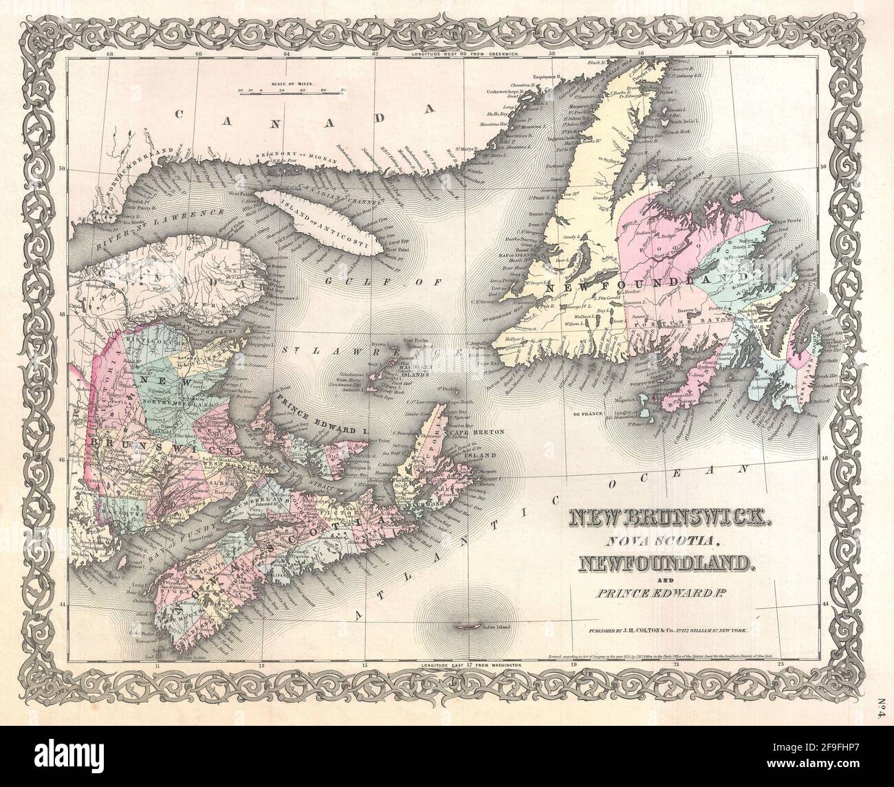 Beautiful vintage hand drawn Colton's map of Newfoundland from 1860 ...