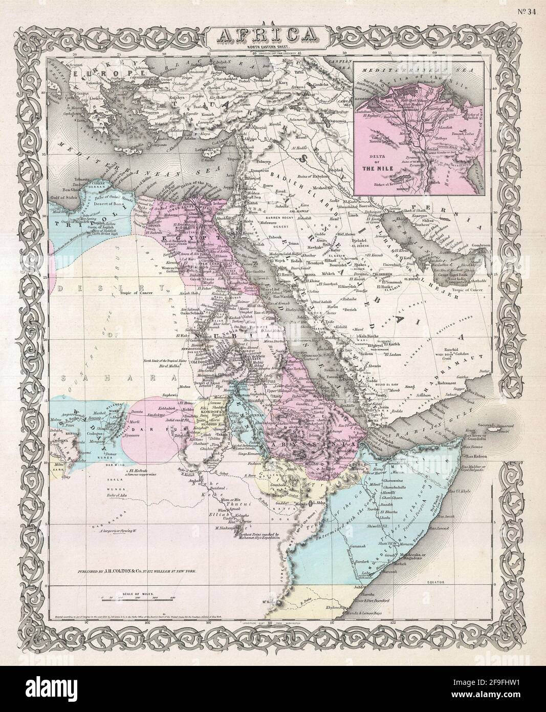 Beautiful vintage hand drawn Colton's map of East Africa from 1860 with ...