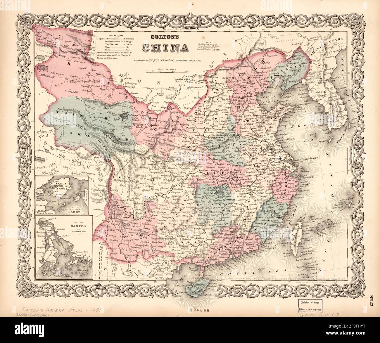 Beautiful vintage hand drawn Colton's map of China from 1860 with ...
