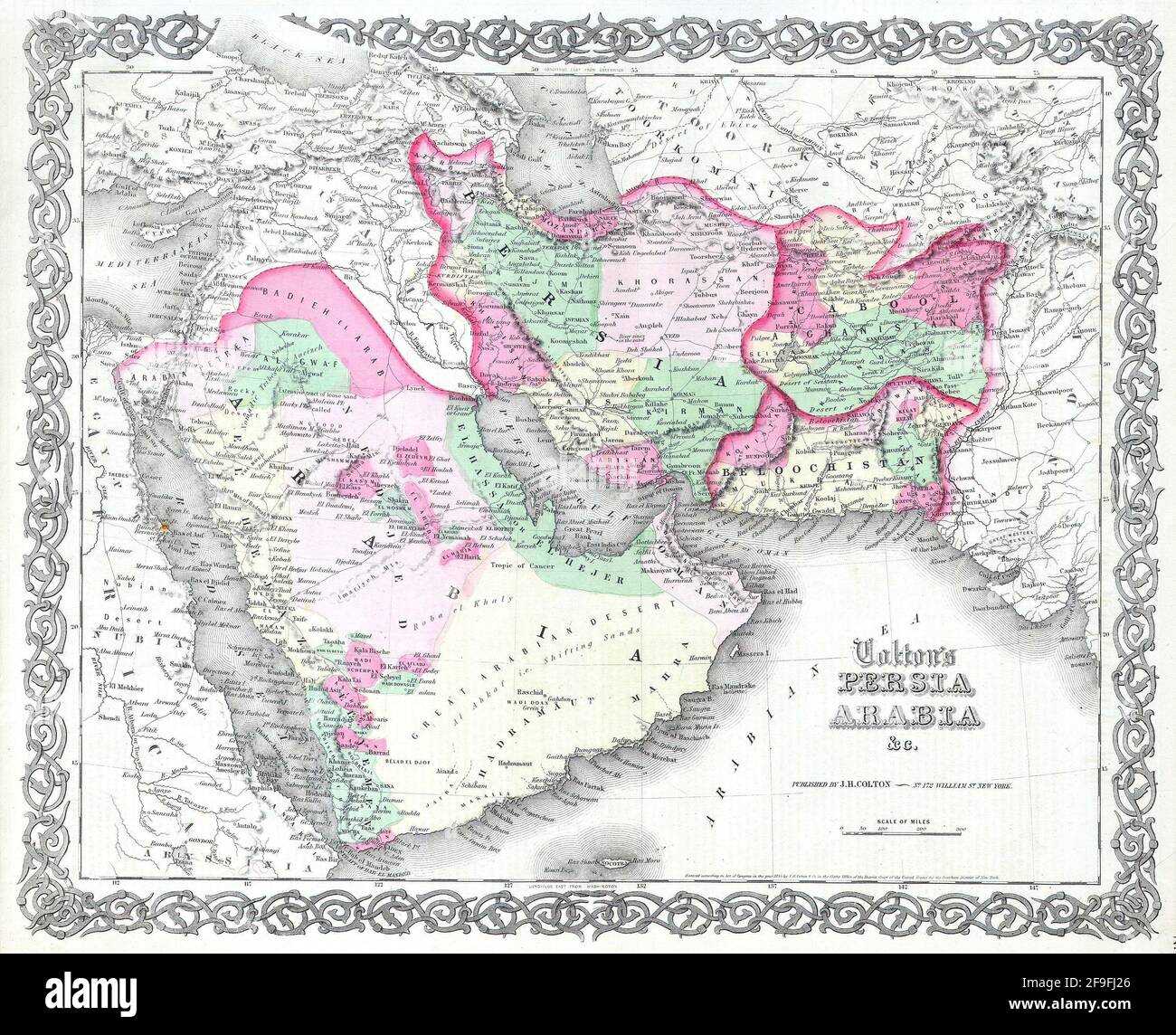 Beautiful vintage hand drawn Colton's map of Saudi Arabia from 1860 ...