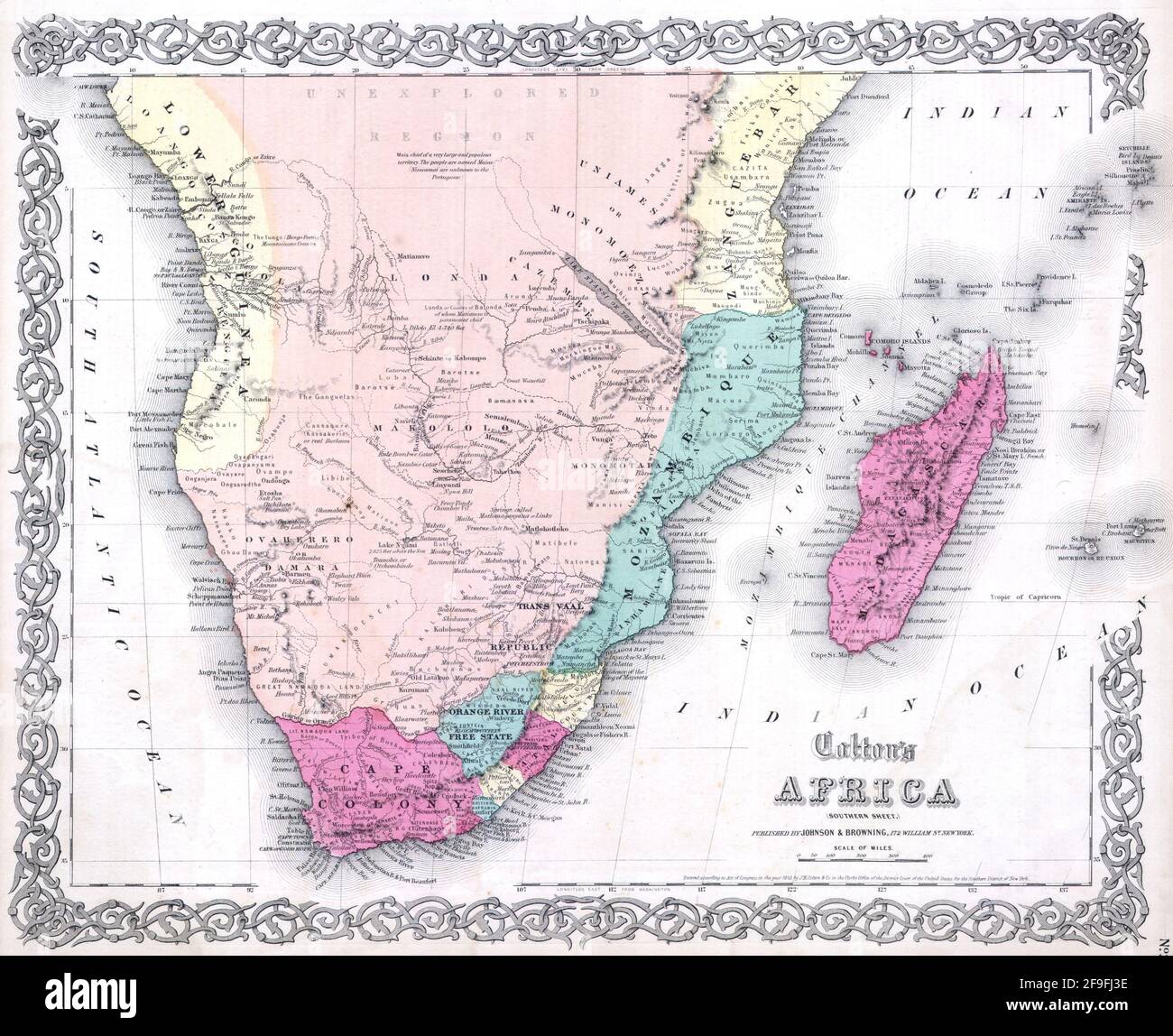 Beautiful vintage hand drawn Colton's map of South Africa from 1860 ...