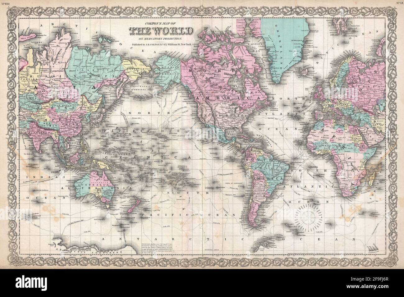 Beautiful vintage hand drawn Colton's Atlas of the World from 1860 with ...