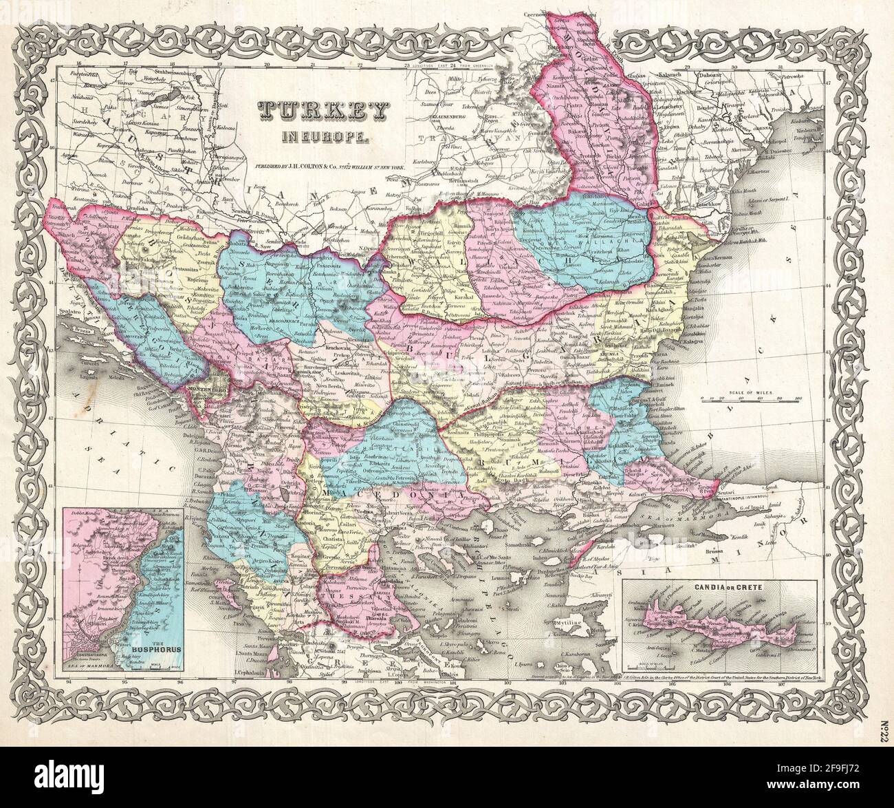 Beautiful vintage hand drawn Colton's map of Turkey from 1860 with ...