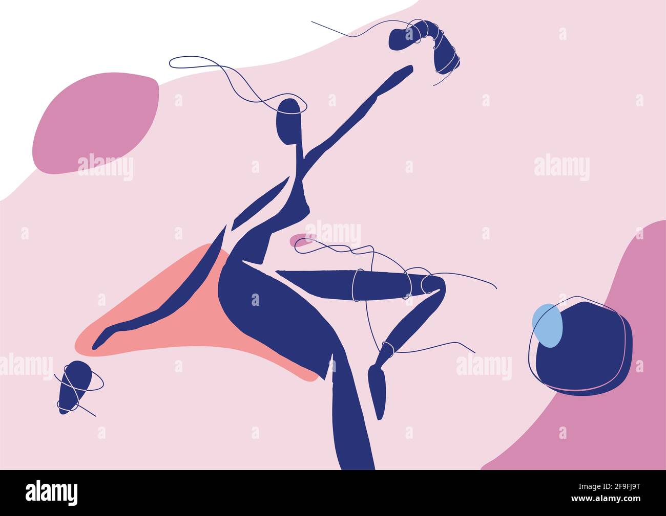 The Dancing Blue Woman. Minimal figure draw in blue. Minimal abstract ...