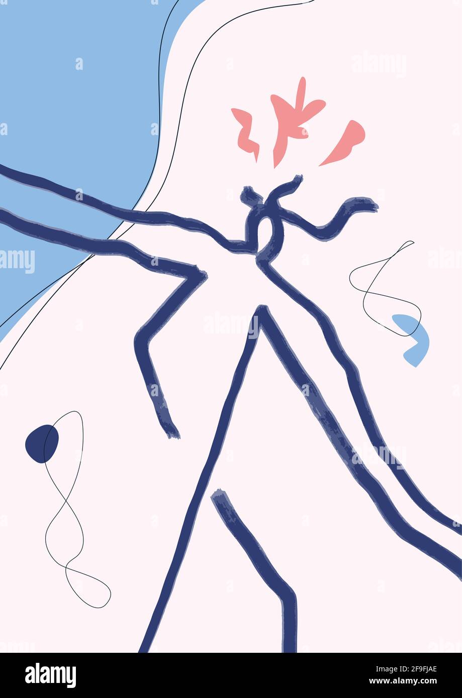 Minimal people walk figure draw in blue. Minimal abstract design art ...