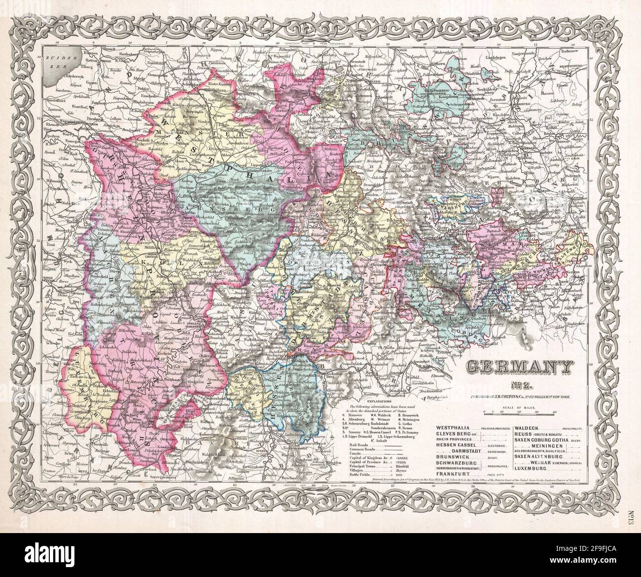 Beautiful vintage hand drawn Colton's map of Germany from 1860 with ...
