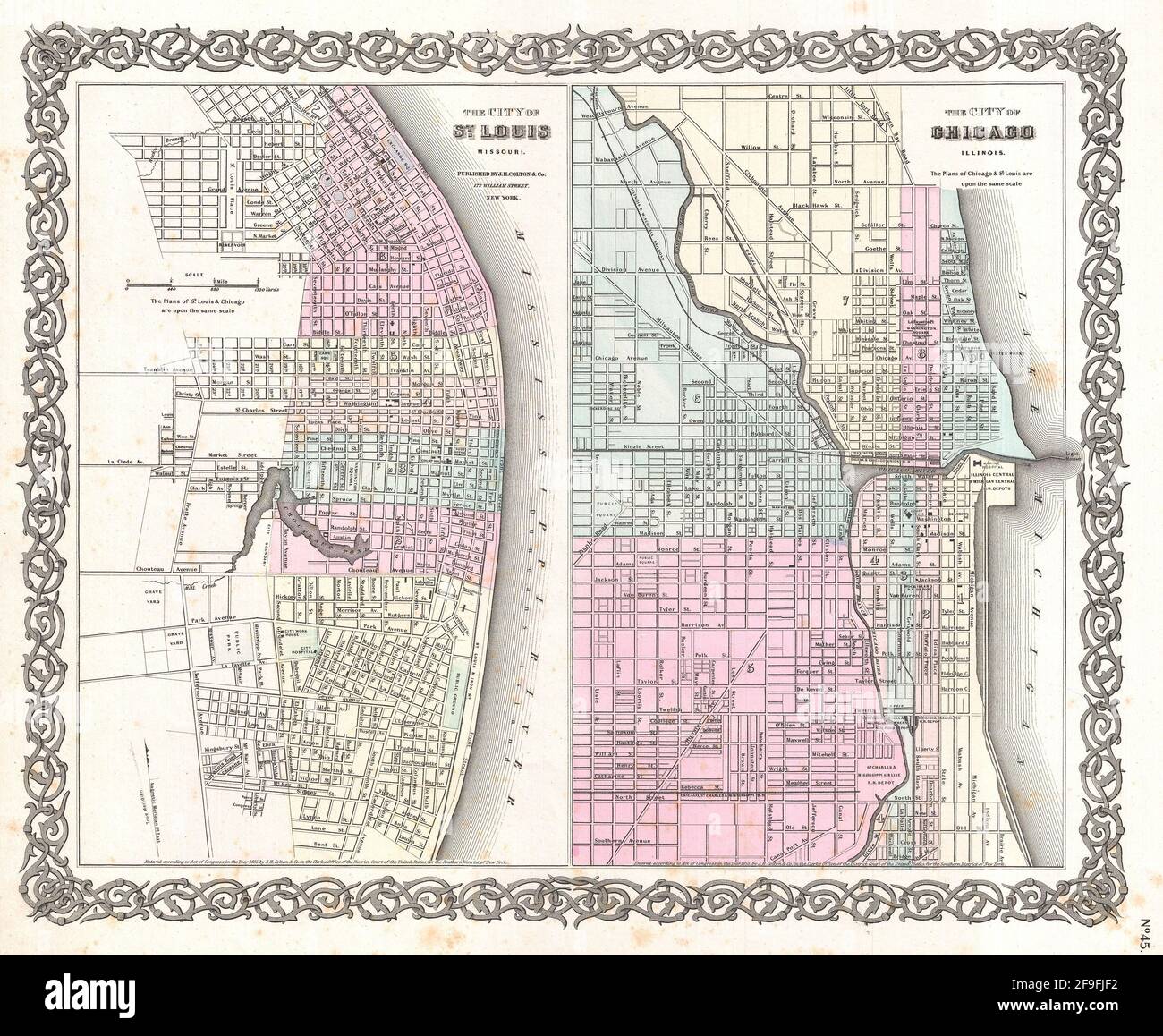 Beautiful vintage hand drawn Colton's map of Chicago from 1860 with ...