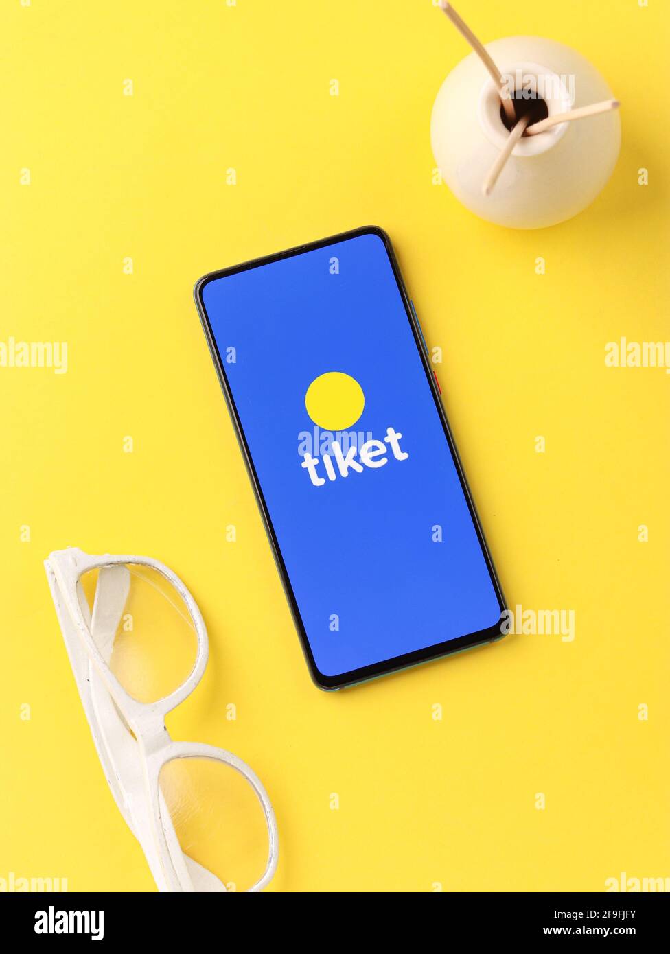 Assam, india - April 19, 2021 : Tiket logo on phone screen stock image ...
