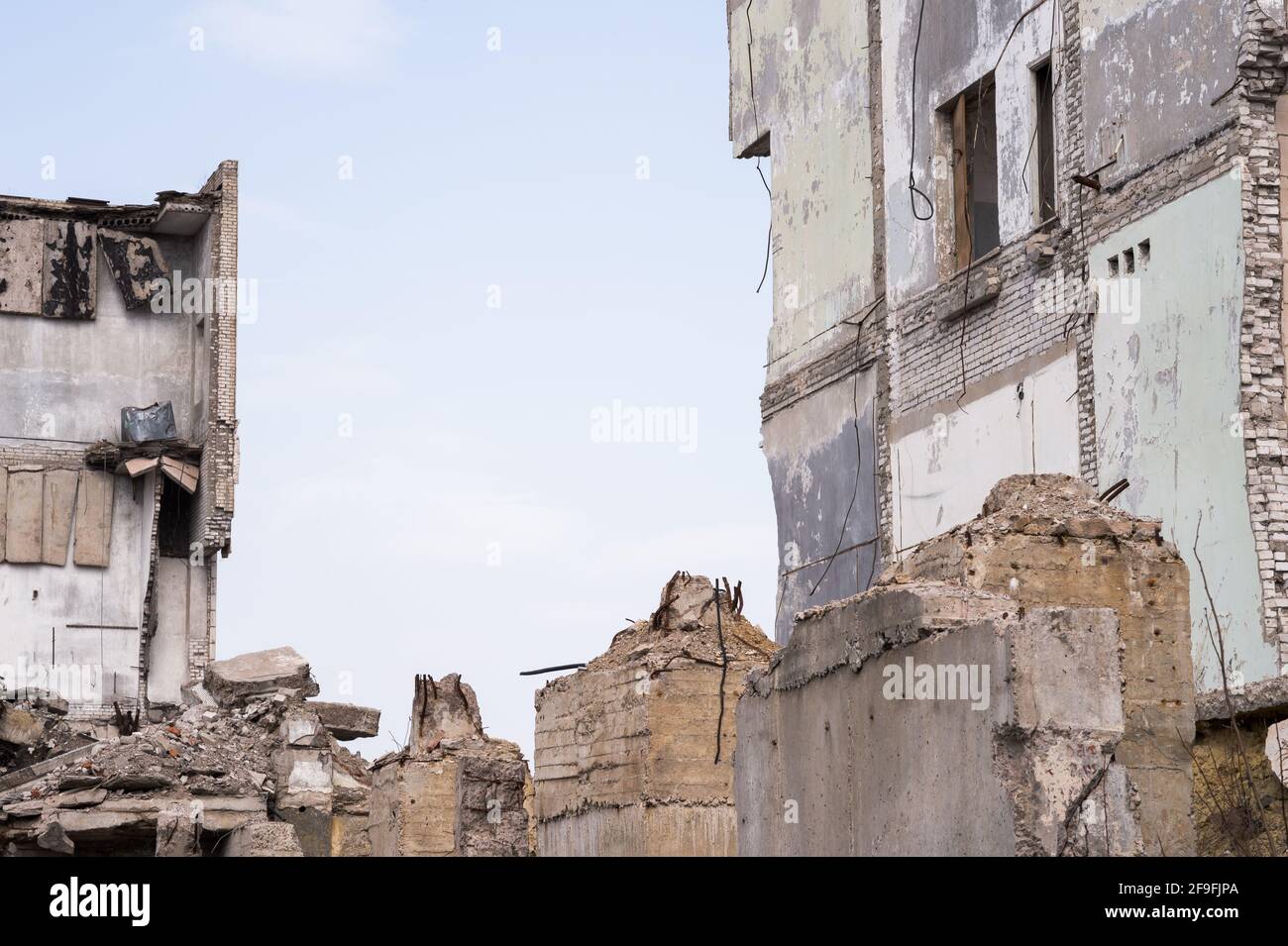 The remains of a ruined building with large foundation piles in the ...