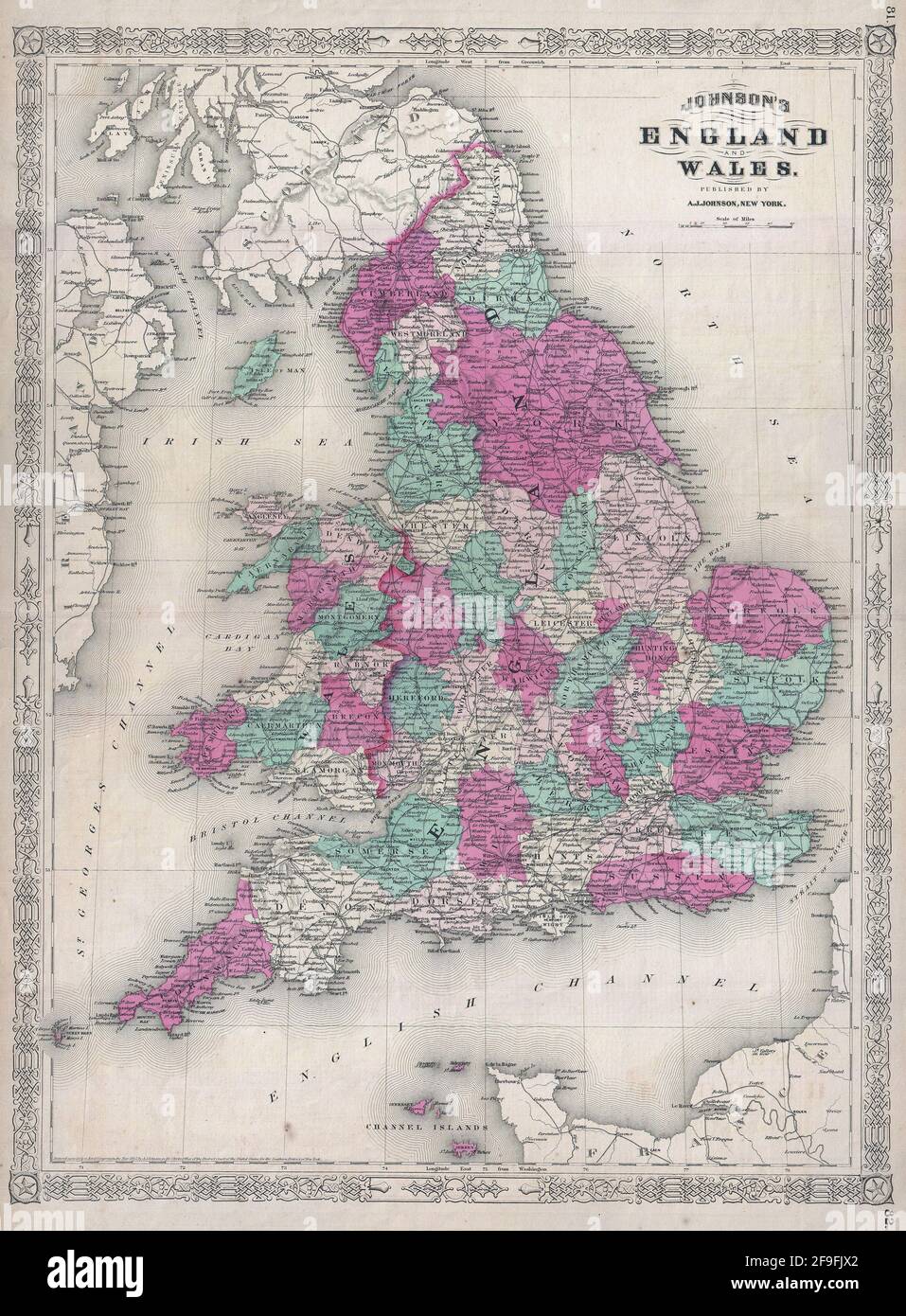 Beautiful vintage hand drawn Colton's map of England from 1860 with ...