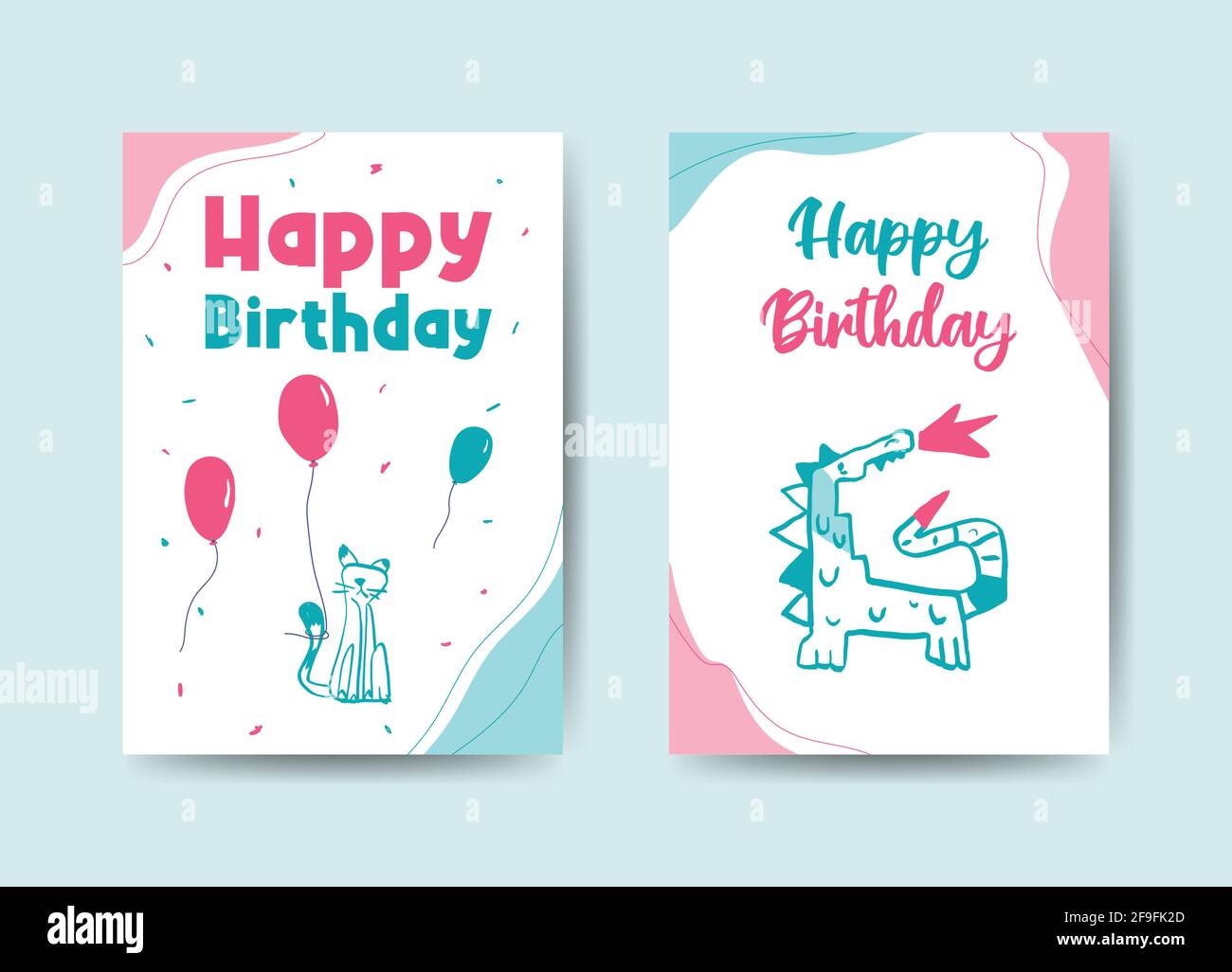 2 happy birthday cards, vector template design, pastel colors with ...