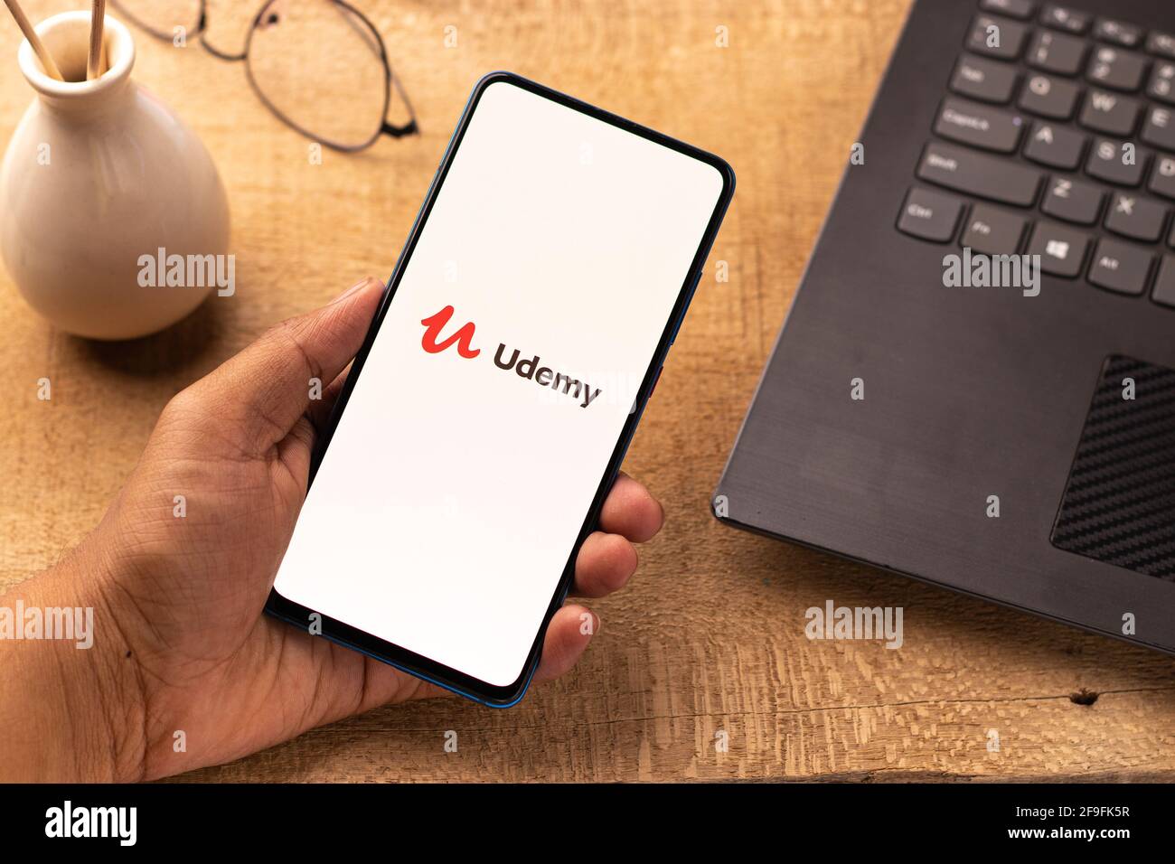 Assam, india - April 19, 2021 : Udemy logo on phone screen stock image ...