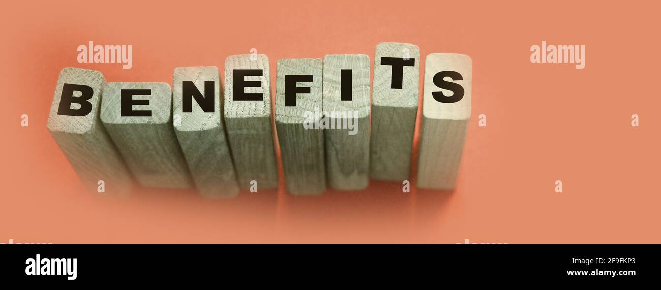 BENEFITS word made with building blocks. Awards self development ...