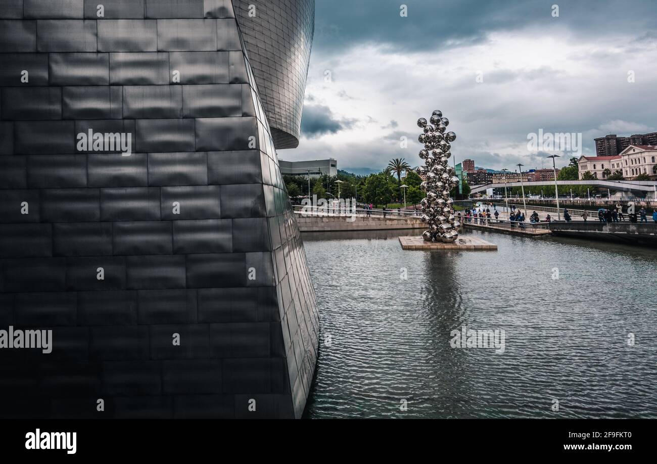 Bilbao, Spain - May 18, 2019: Detailed view of Anish Kapoor's Silver ...