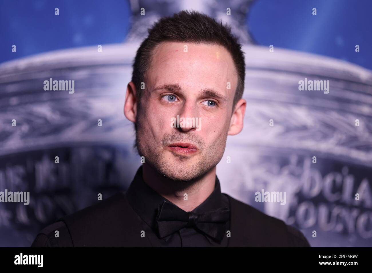 David Gilbert reacts during a TV interview during day 2 of the Betfred ...