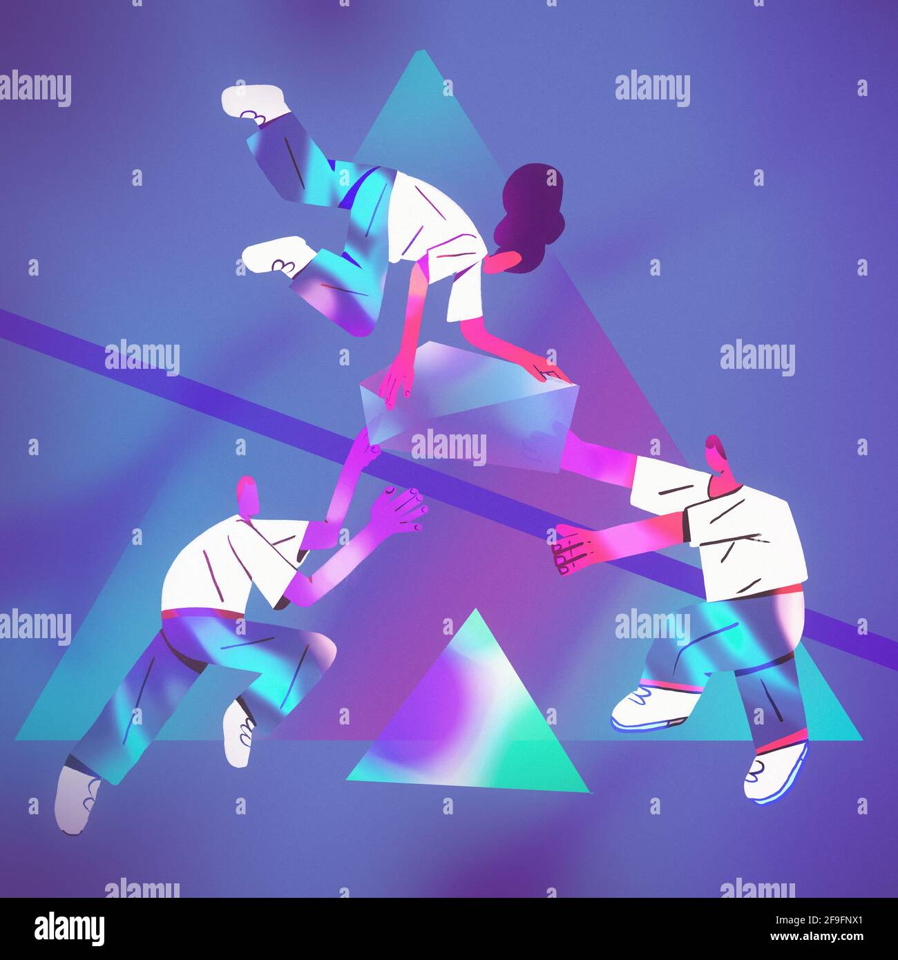 futuristic illustration concept of teamwork with abstract shapes with ...