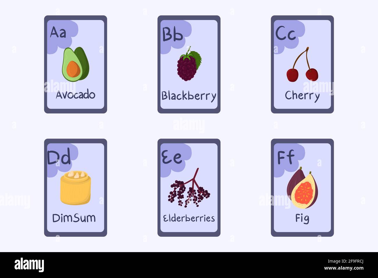 Colorful alphabet flashcard Letter A, B, C, D, E, F - avocado ...