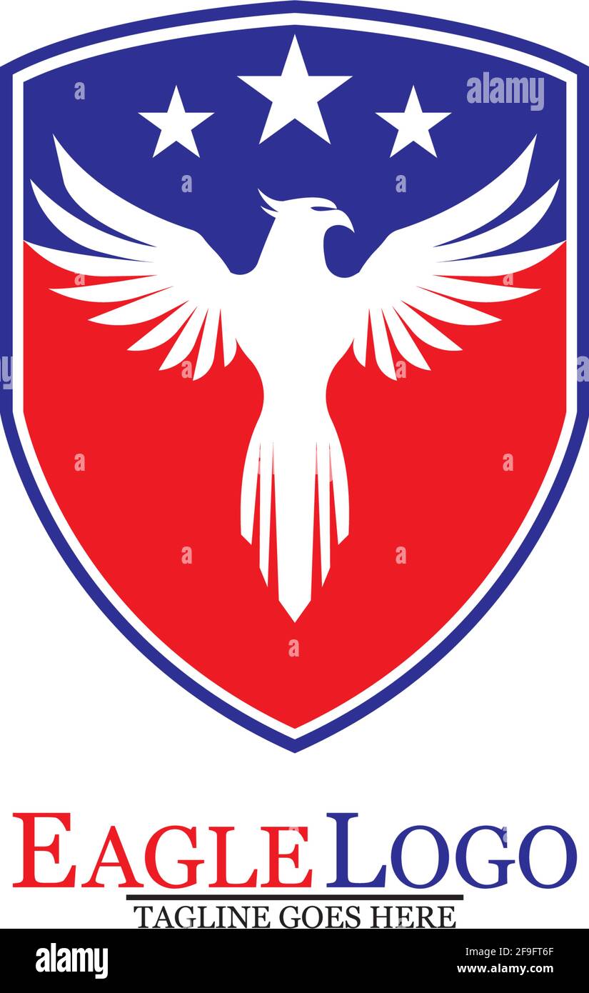 Eagle logo template design with a shield and stars. Vector illustration ...