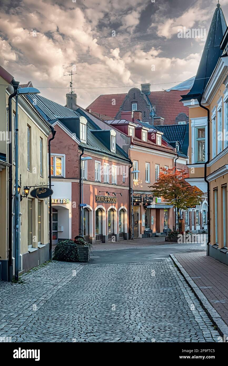 SOLVESBORG, SWEDEN - OCTOBER 13, 2018: A typical street scene from the ...
