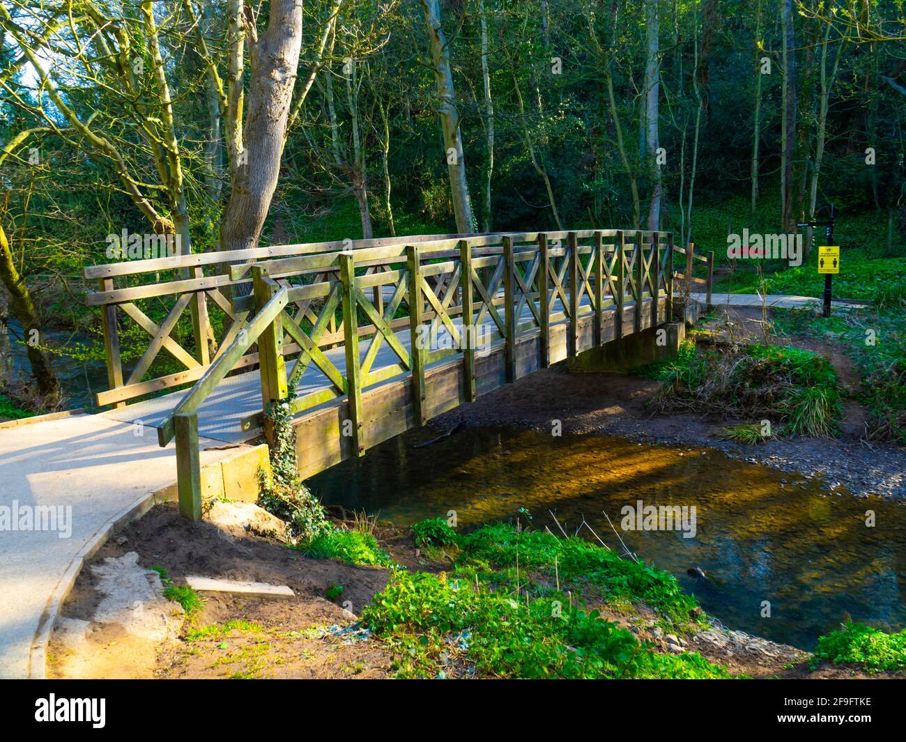 Timber footbridge over the Skelton Beck stream in the Saltburn Valley ...