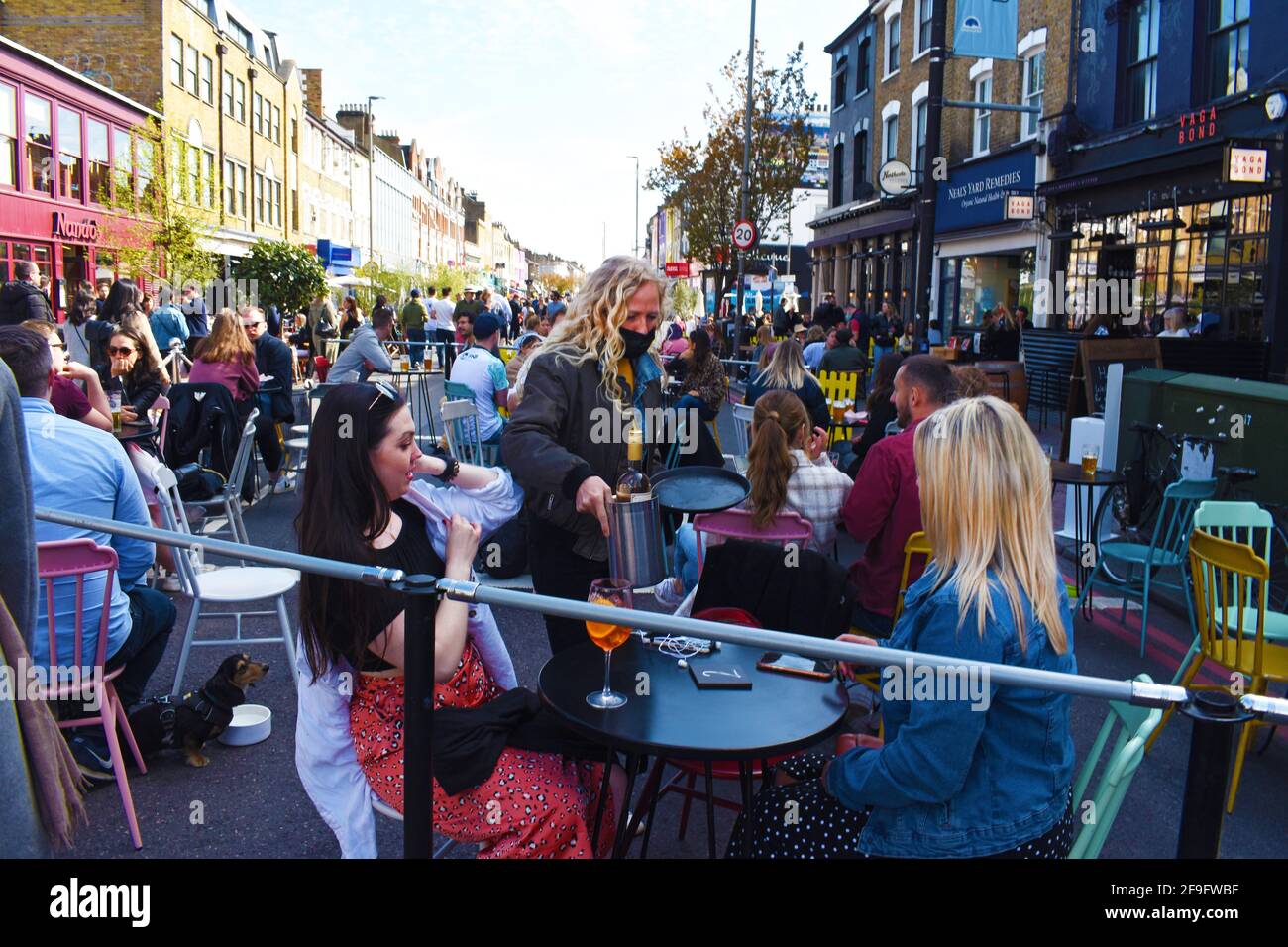 London, UK. 18th Apr, 2021. Northcote road pedestrianised to allow ...