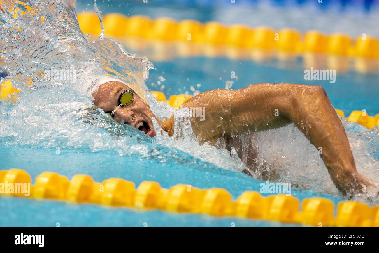 Berlin, Germany. 18th Apr, 2021. Swimming, Olympic qualification, pool ...