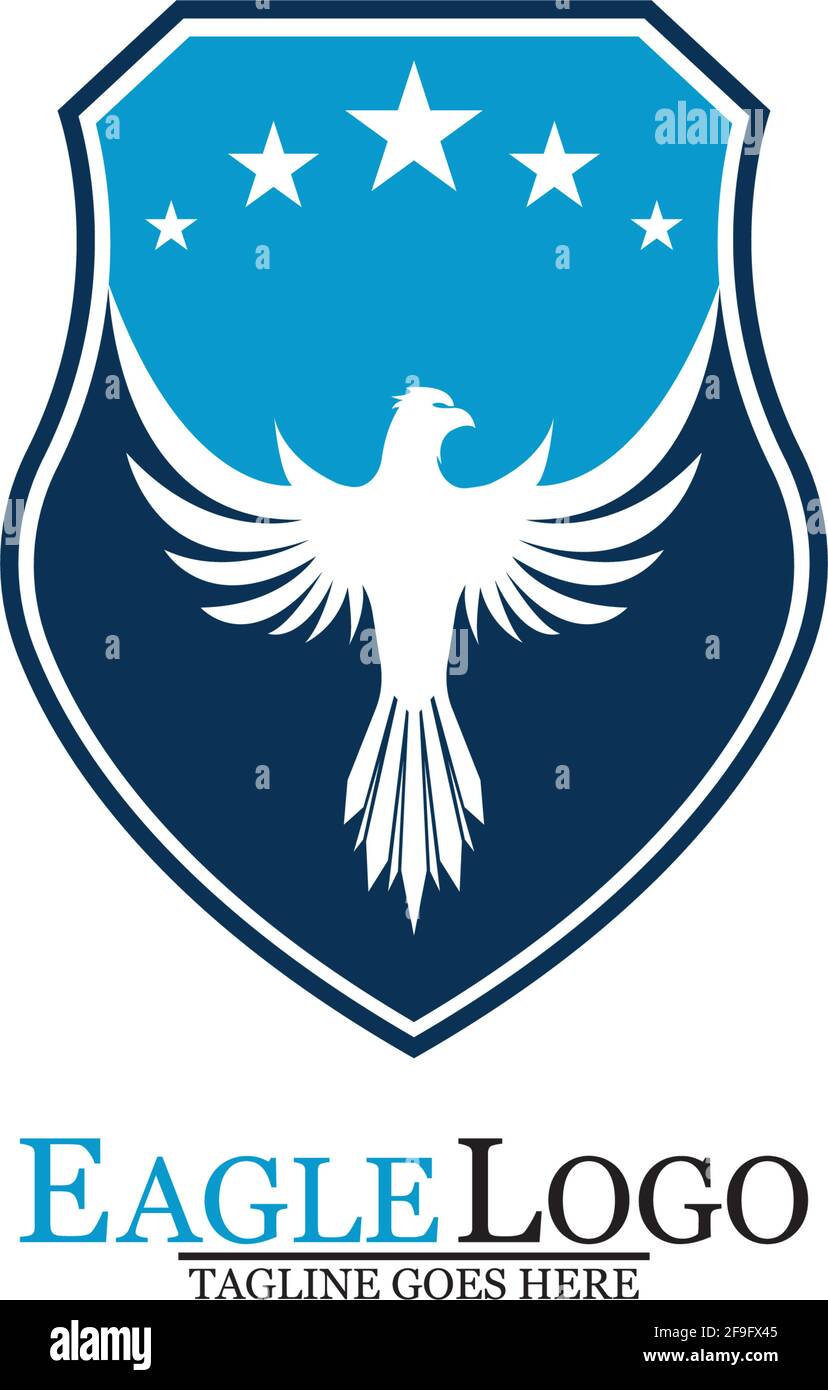 Eagle logo template design with a shield and stars. Vector illustration ...