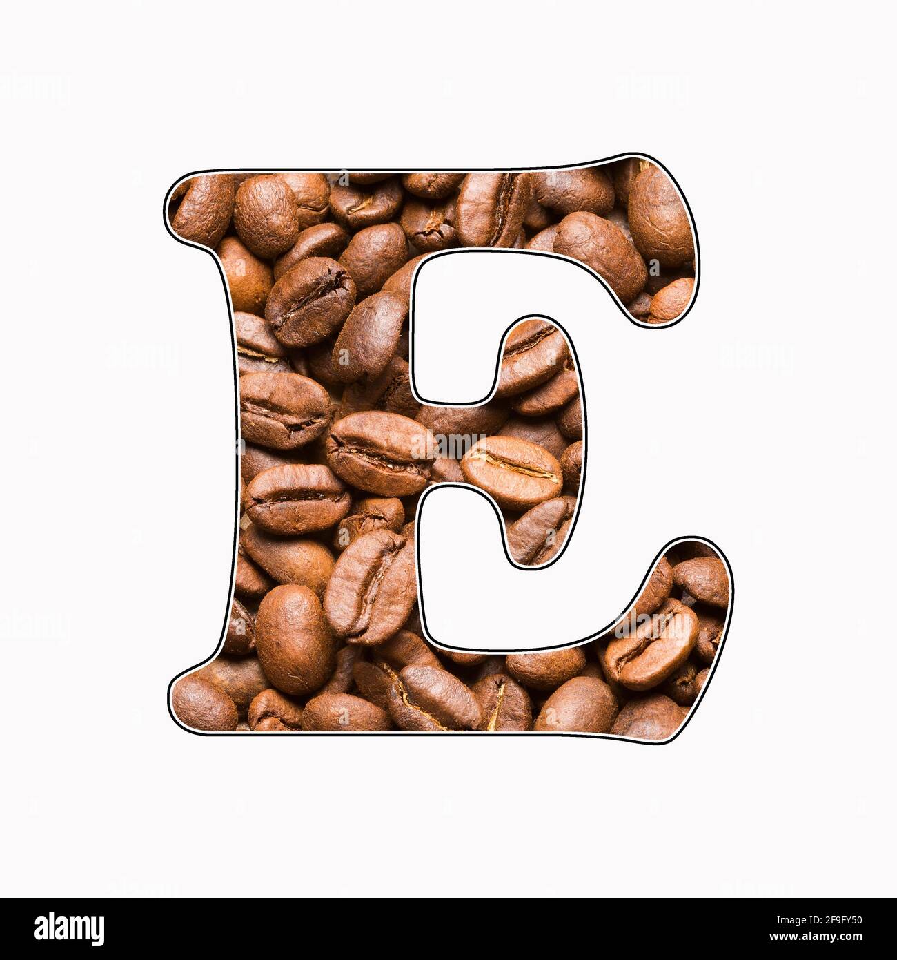 E, letter of the alphabet - coffee beans background. Coffea Stock Photo ...