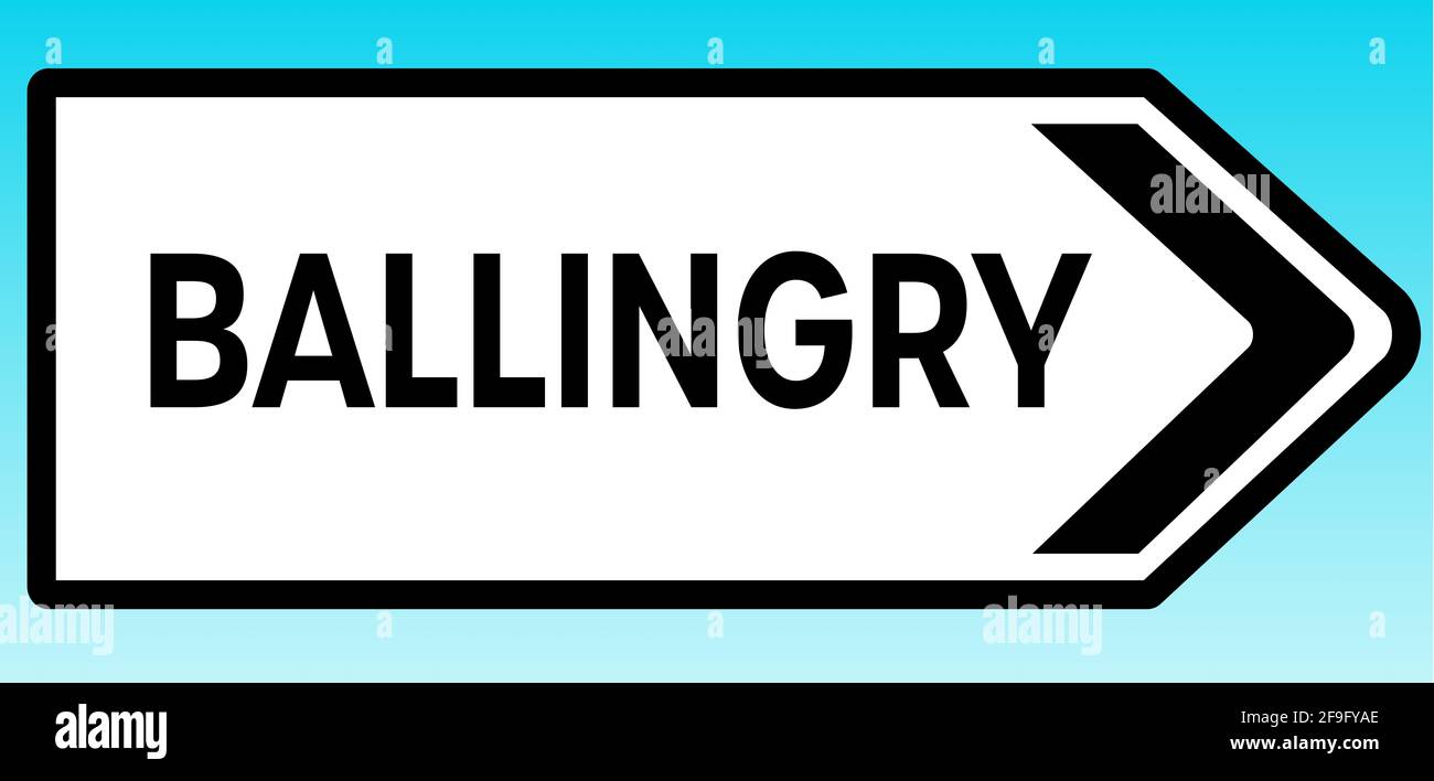 A graphic illlustration of a British road sign pointing to Ballingry ...