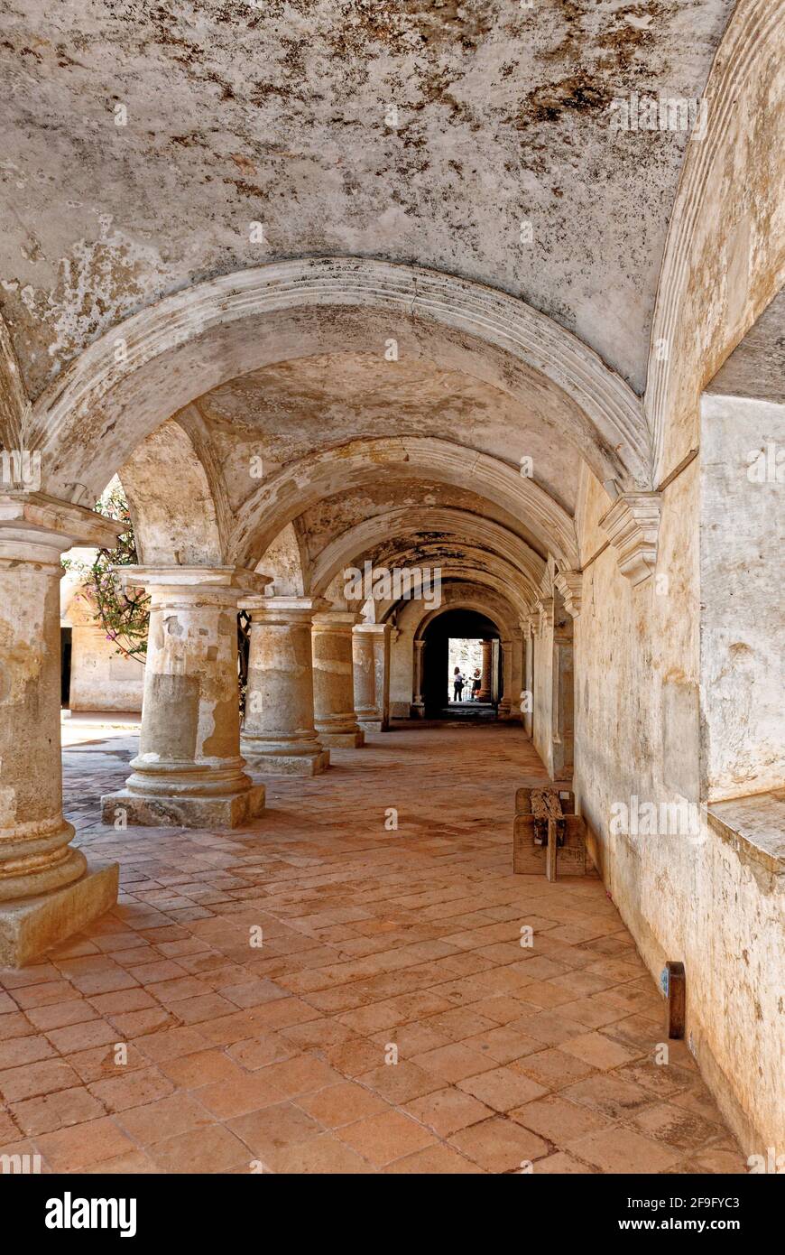 Interior courtyard of Las Capuchinas Convent in the city of Antiqua, in ...