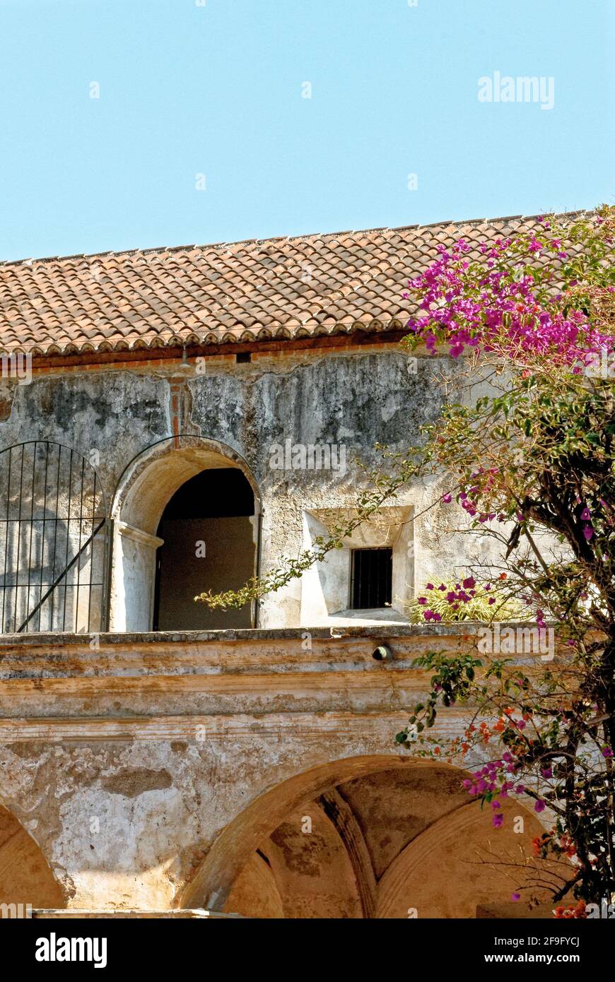 Interior courtyard of Las Capuchinas Convent in the city of Antiqua, in ...