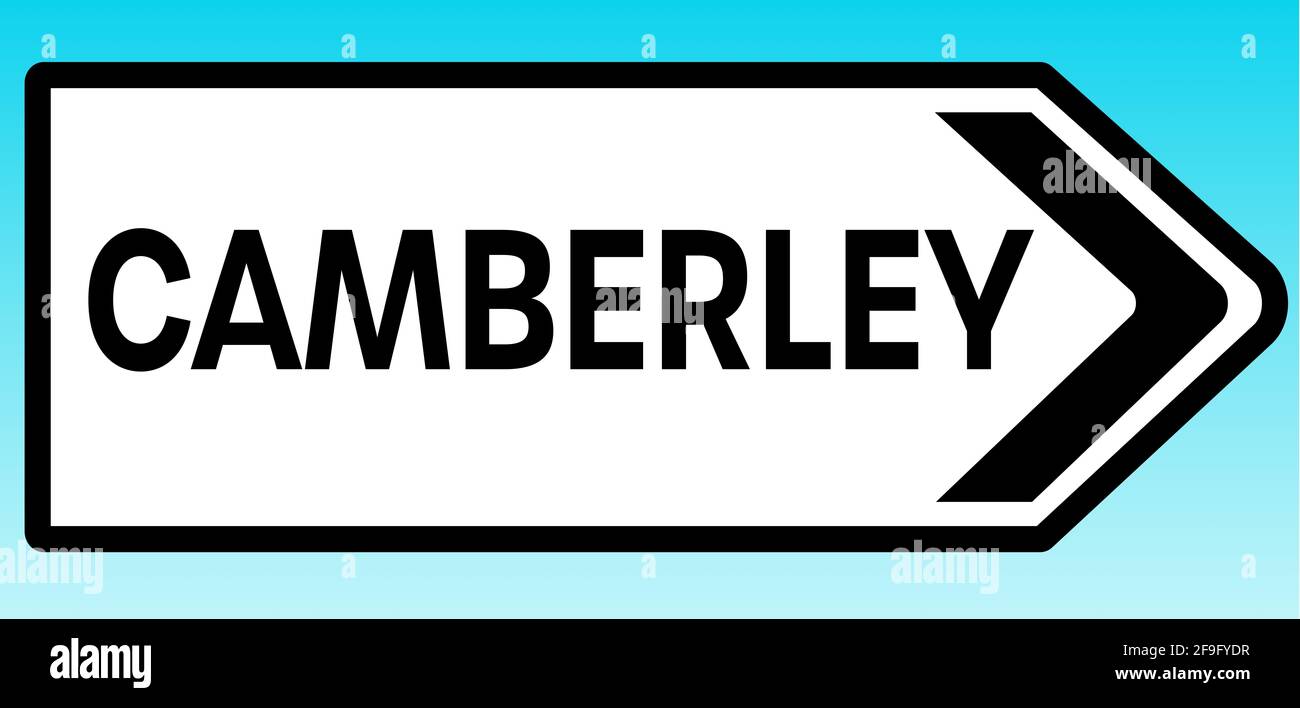 A graphic illlustration of a British road sign pointing to Camberley ...