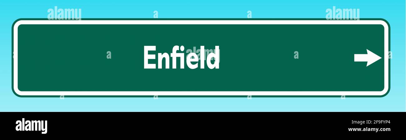 A graphic illlustration of an American road sign pointing to Enfield ...