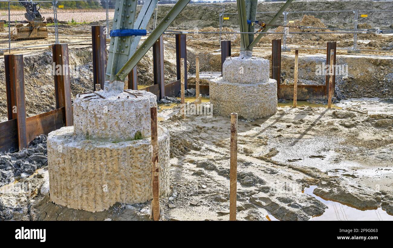 High voltage pylon, maintenance, foundation work, reinforcement Stock ...