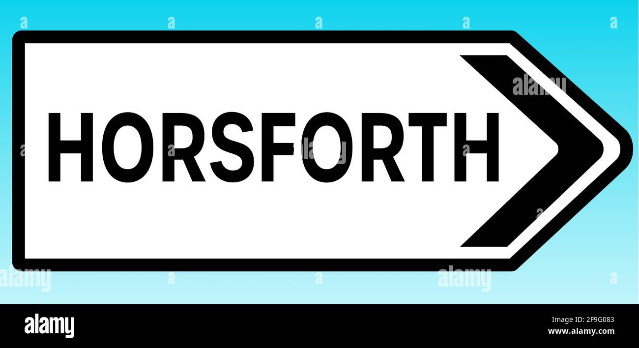A graphic illlustration of a British road sign pointing to Horsforth ...