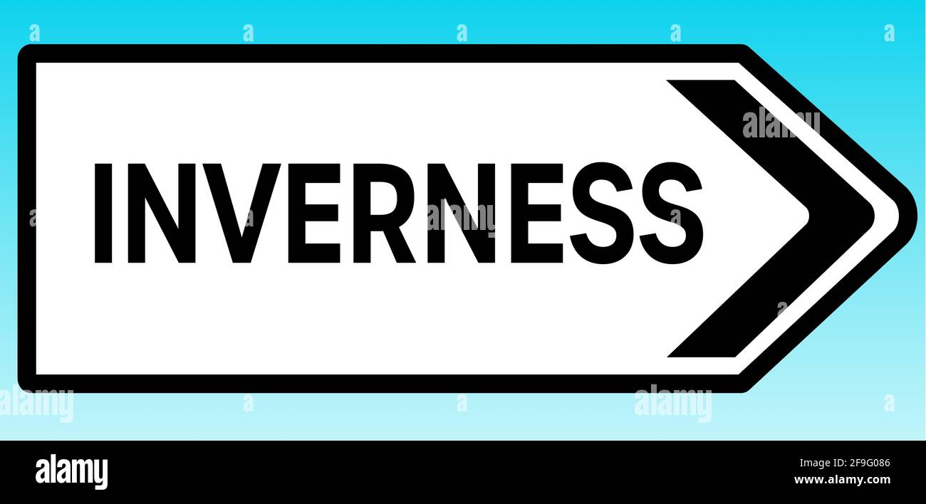 A graphic illlustration of a British road sign pointing to Inverness ...