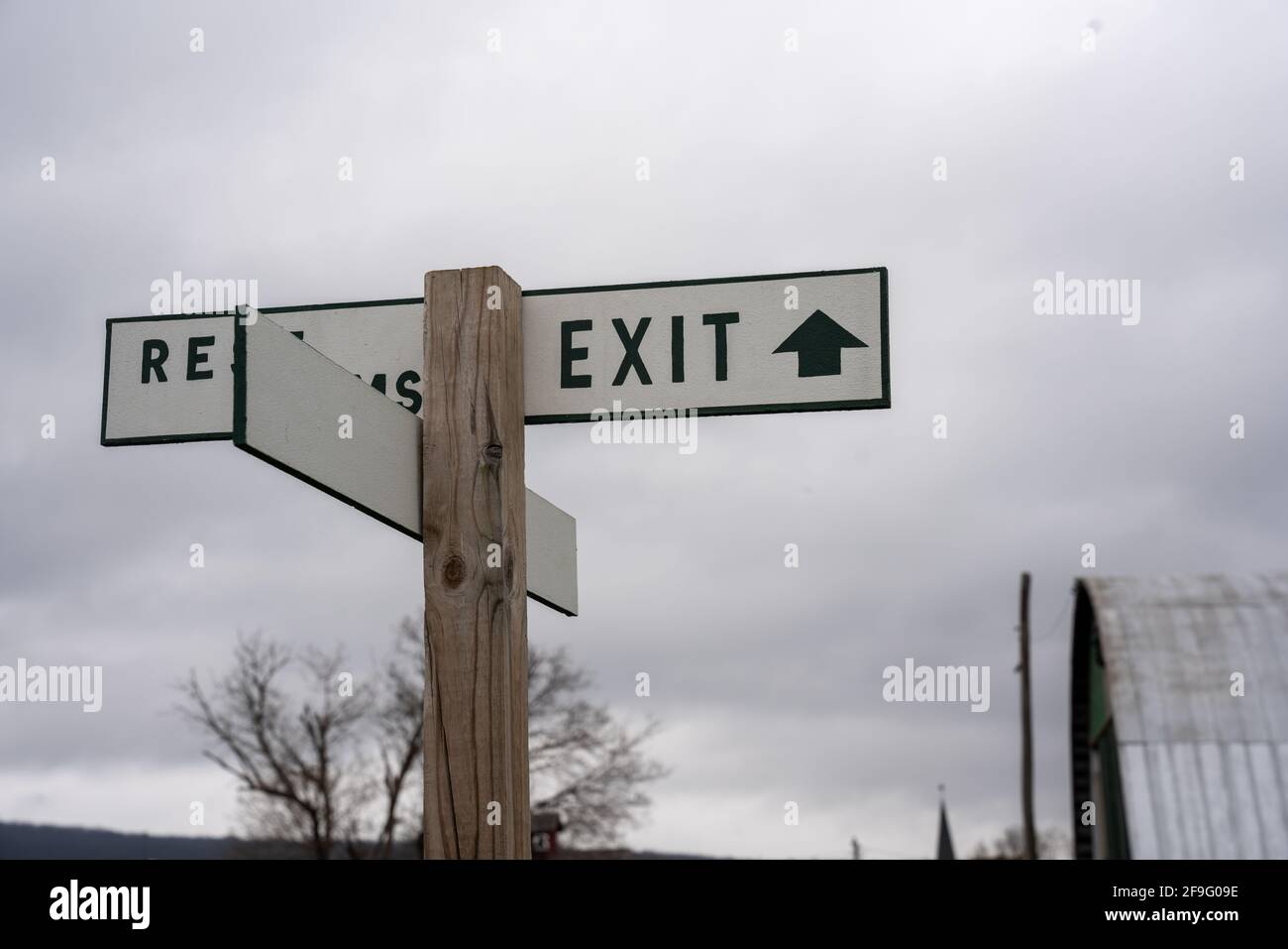 The signboards in outdoors one of them showing the exit Stock Photo - Alamy
