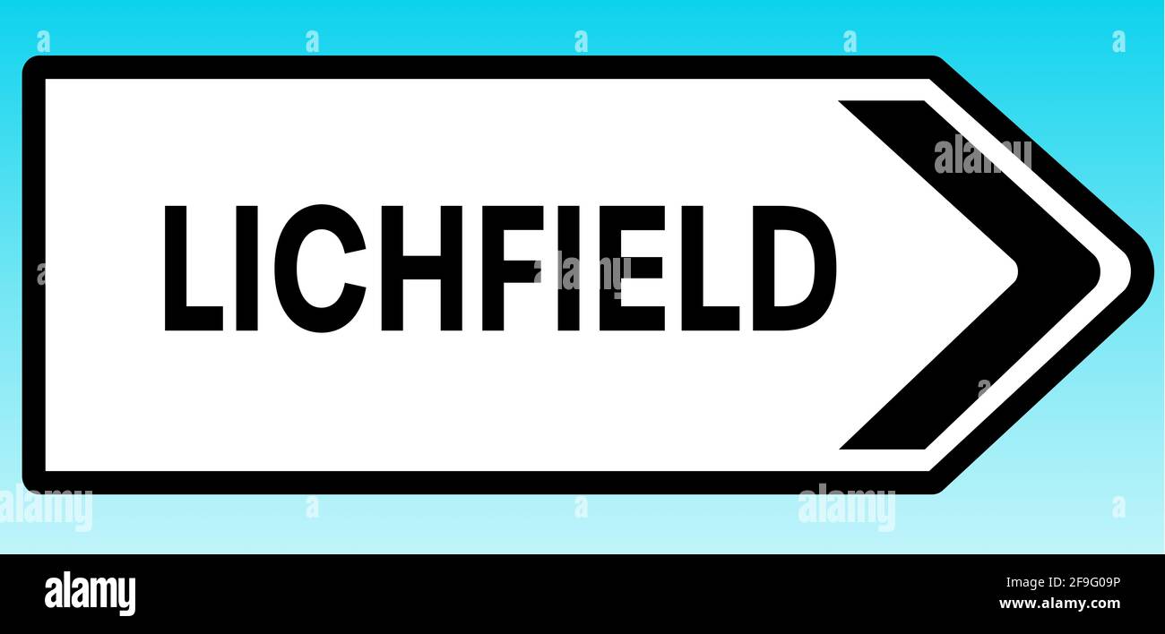 A graphic illlustration of a British road sign pointing to Lichfield ...