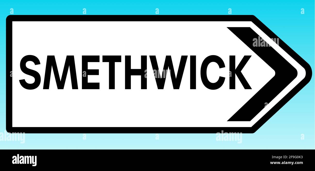A graphic illlustration of a British road sign pointing to Smethwick ...
