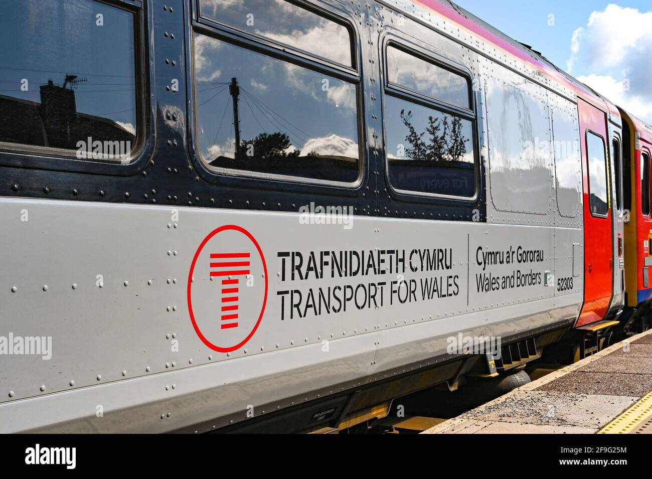 Caerphilly, Wales - April 2021: Side view of a new train operated by ...